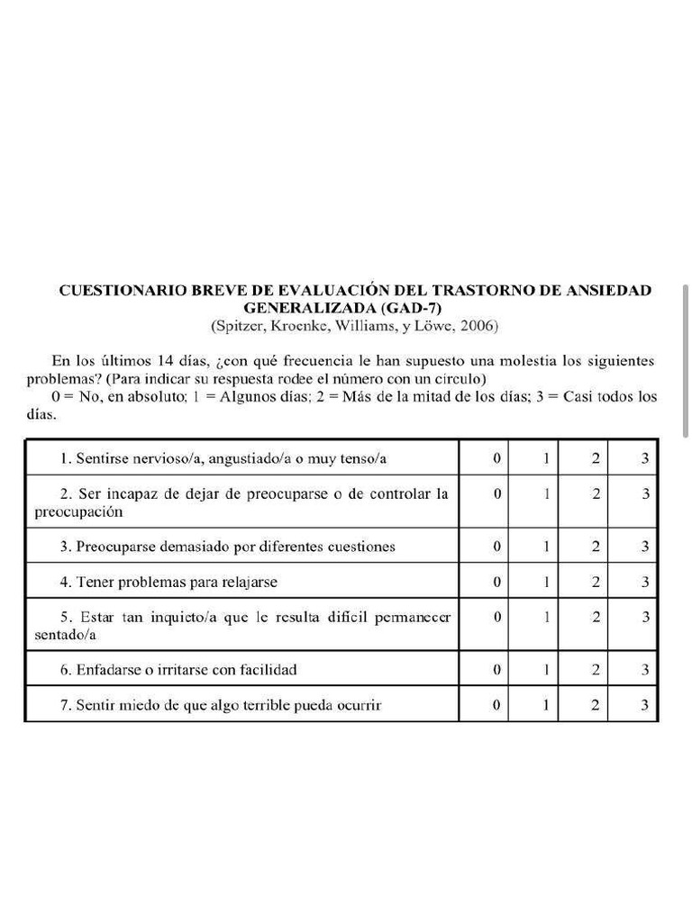 Gad-7 Ansiedad Generalizada | PDF