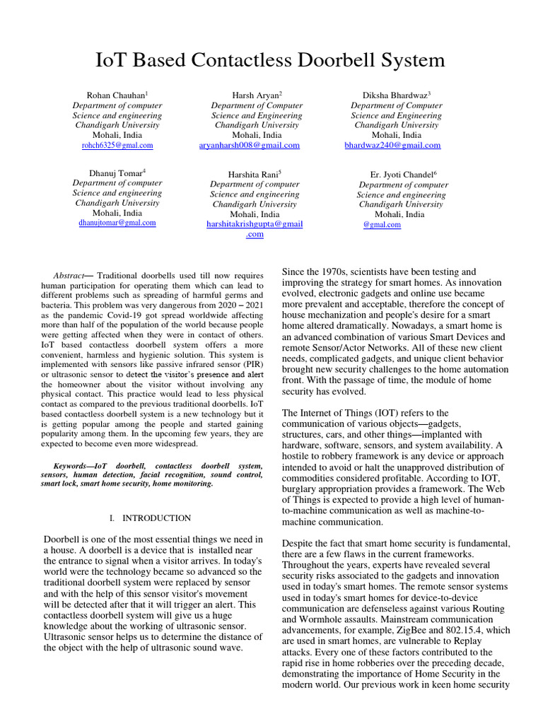 IoT based Contactless Doorbell System Research Paper | PDF | Internet Of Things | Relay