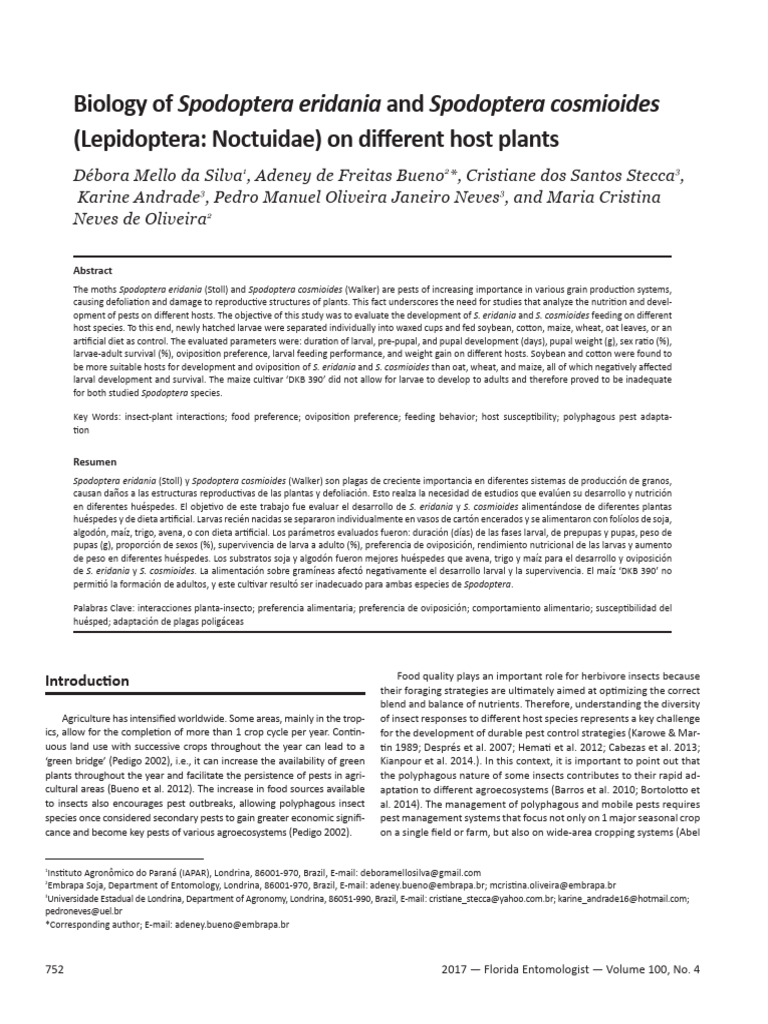 Silva Et Al 2017 S Eridania e S Cosmioides Florida Entomologist | PDF | Analysis Of Variance