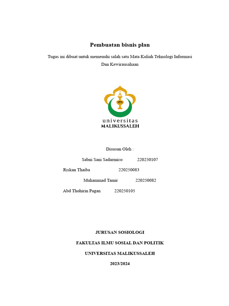 Tugas Kel 4 Pembuatan Bisnis Plan | PDF