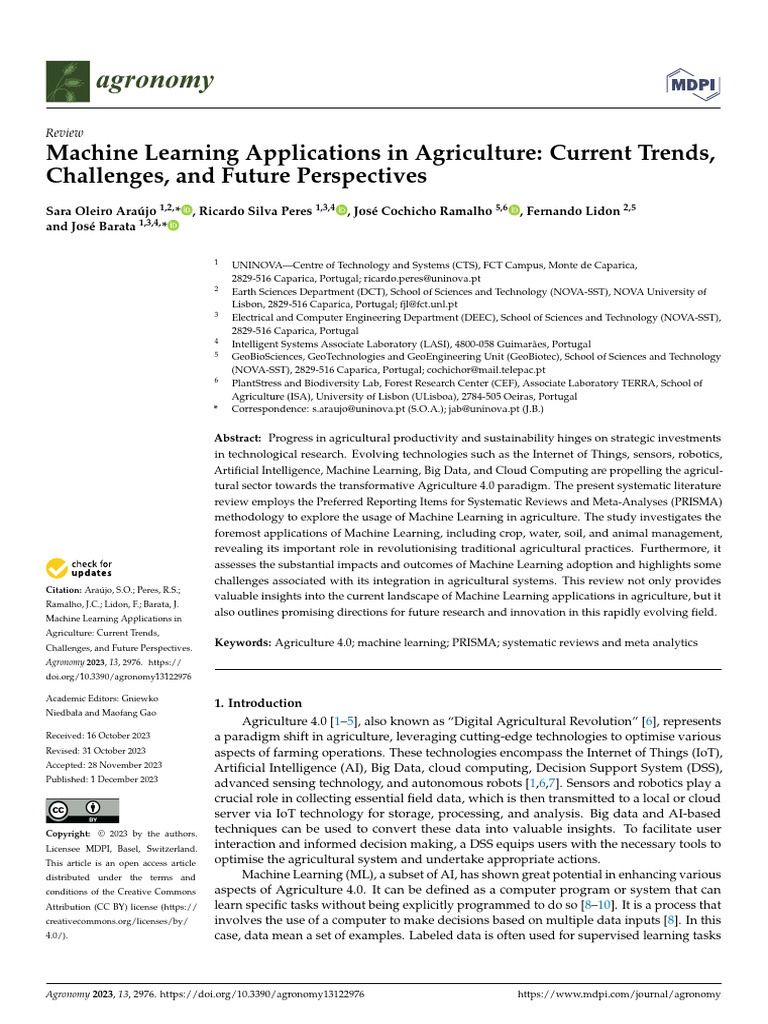 agronomy-13-02976 (1) | PDF | Machine Learning | Systematic Review