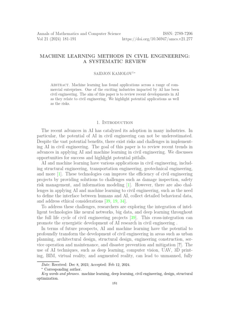 Machine Learning in Civil Engineering | PDF | Artificial Intelligence ...