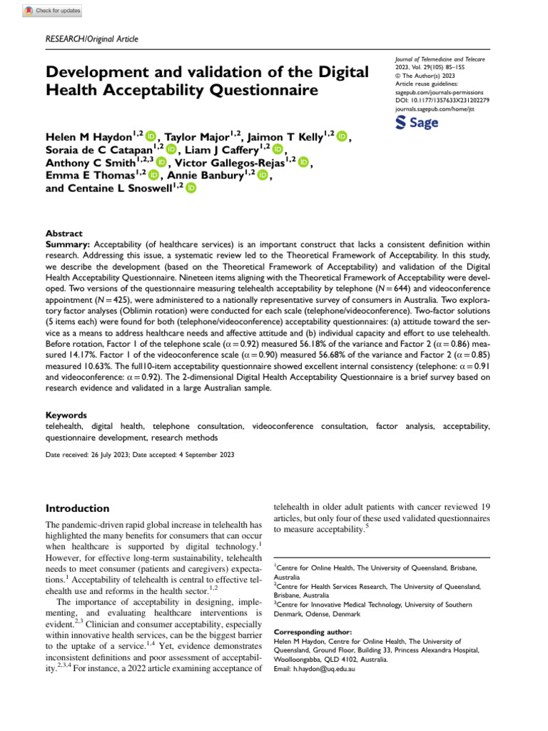 Digital Health Acceptability Questionnaire | PDF | Factor Analysis ...