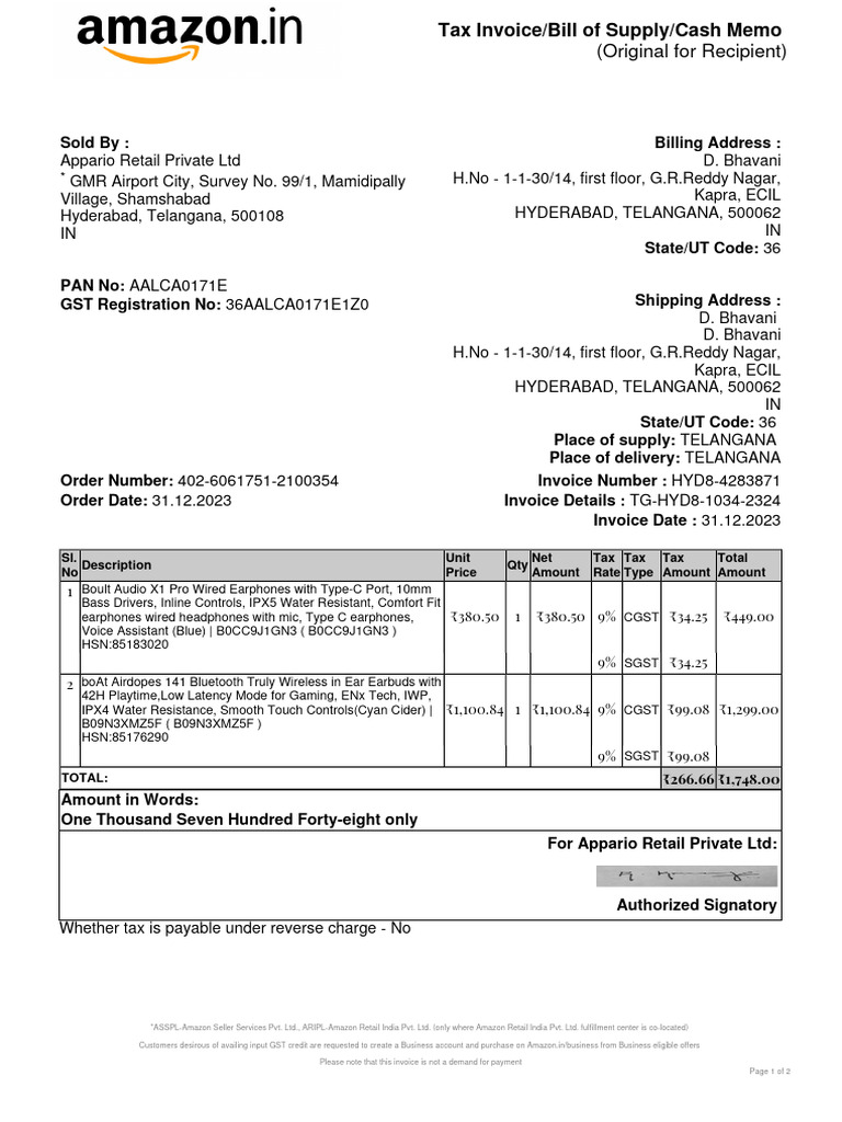 Ear Phones Invoice | PDF | Value Added Tax | Invoice