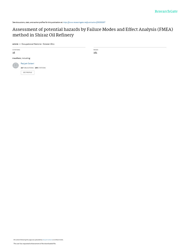 Assessment of Potential Hazards by Failure Modes and Effect Analysis ...