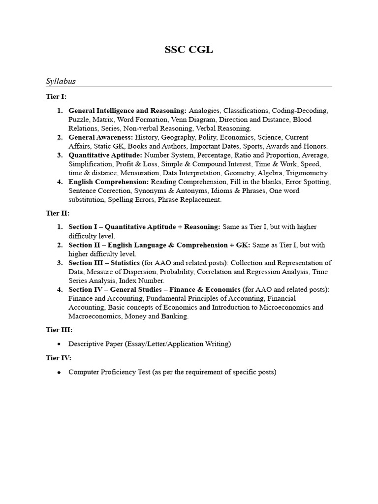 SSC CGL 2026 Syllabus Overview | PDF | Statistics | Economics