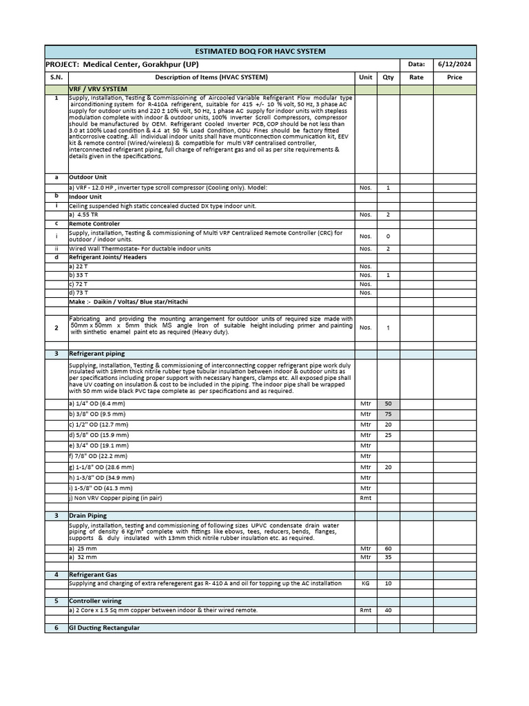 Estimated Boq - Hvac System R-1 - For Quote | PDF | Air Conditioning | Pipe (Fluid Conveyance)