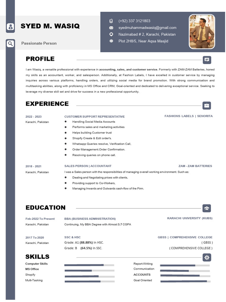 Wasiq's CV | Download Free PDF | Sales | Business Economics