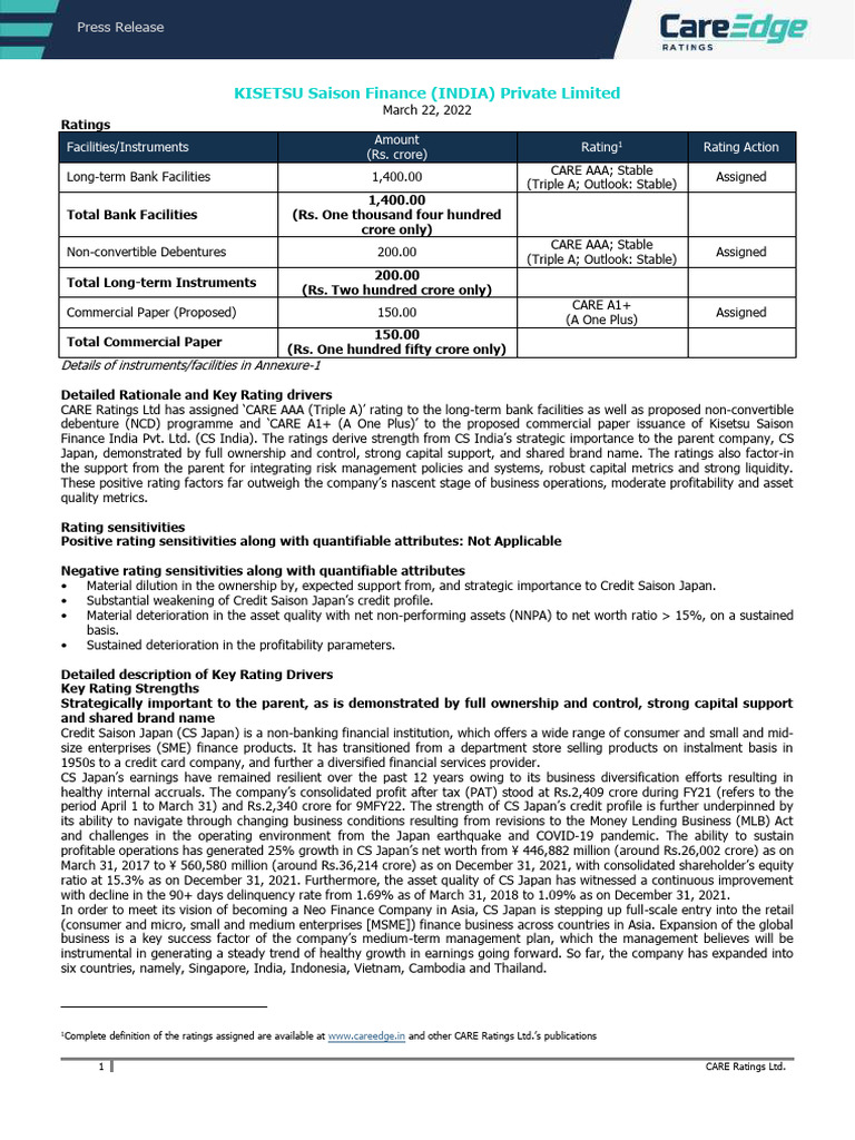 KISETSU Saison Finance (INDIA) Private Limited | PDF | Loans | Credit