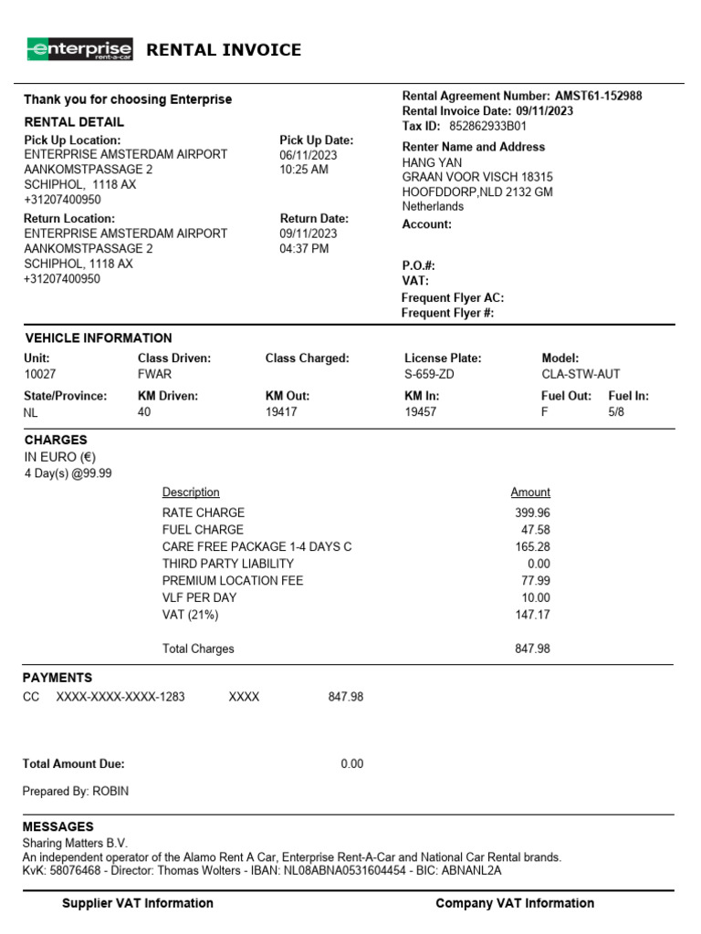 Invoice Amst61 152988 | PDF | Car Rental | Renting
