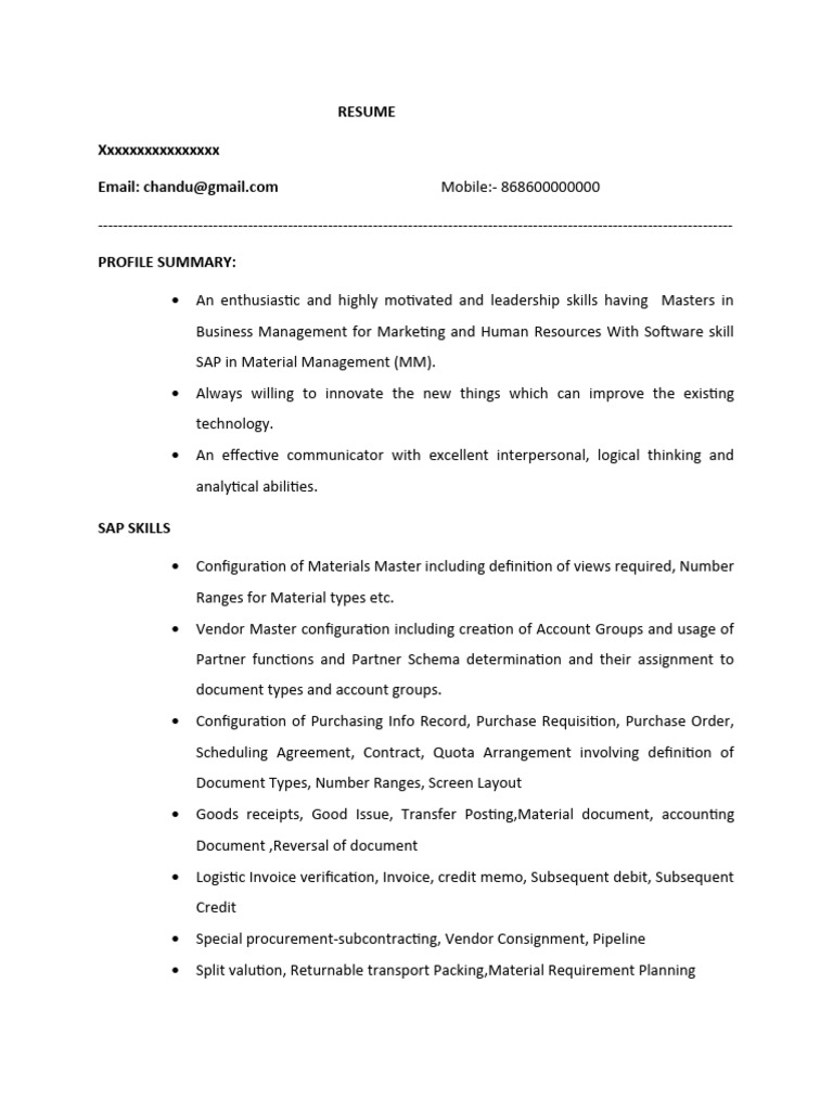 Sap Fresher Resume | PDF | Business | Computing