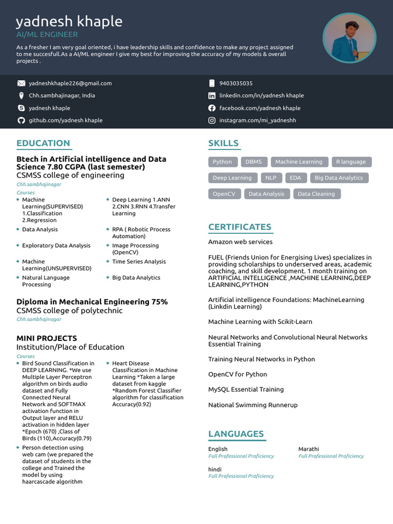 Yadnesh Resume | PDF | Machine Learning | Deep Learning