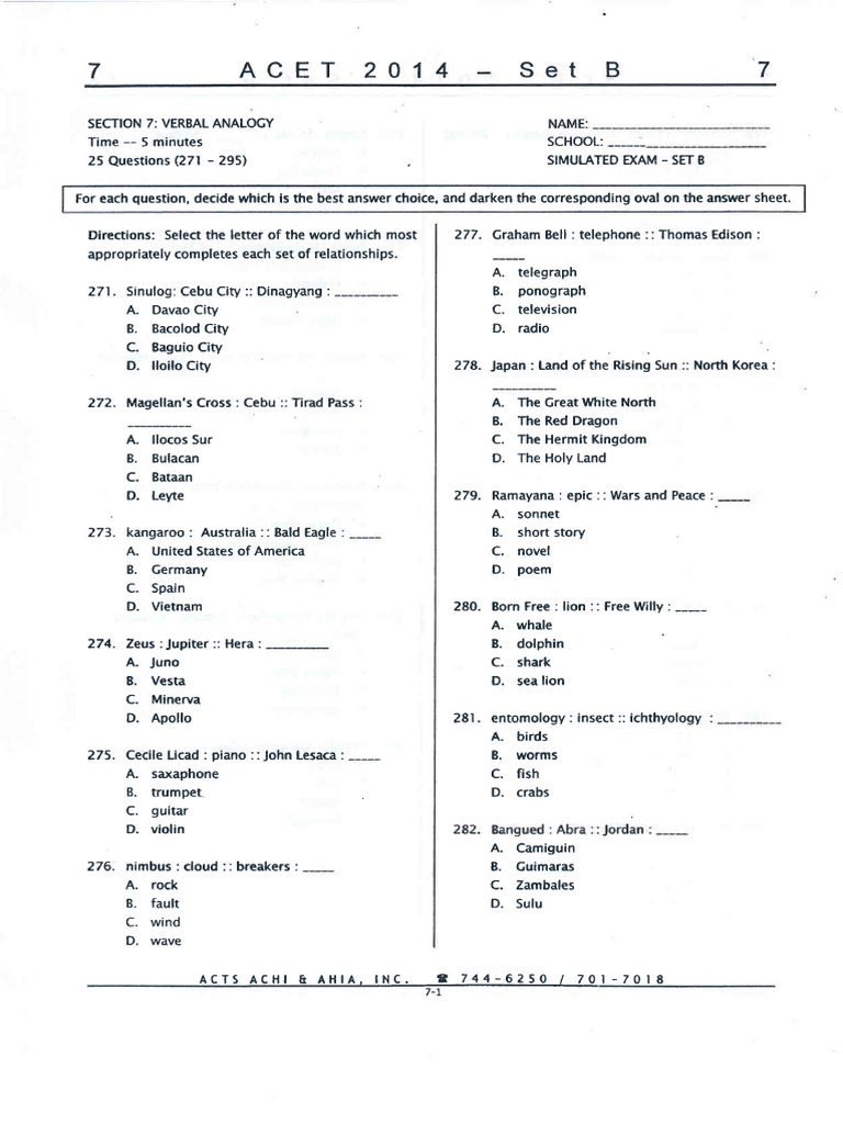 (ACET 2014 Set B) Verbal Analogy | PDF