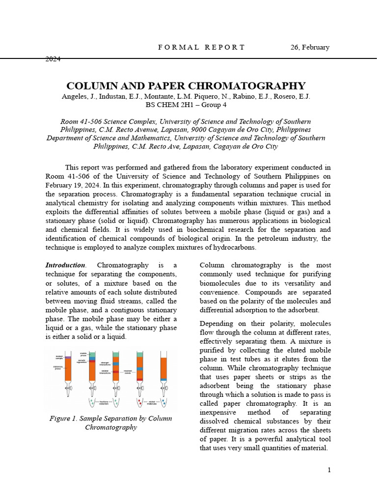 Act.1 Column and Paper Chromatography - FORMAL REPORT - GROUP4 | PDF ...