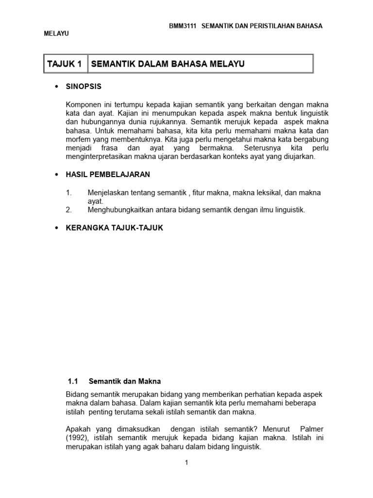 Modul BMMB3123 Semantik Bahasa Melayu Graf | PDF