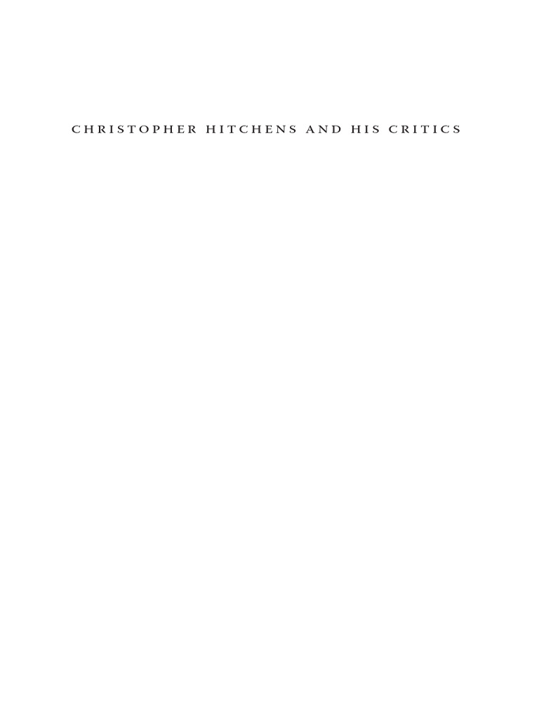 Christopher Hitchens - Christopher Hitchens and His Critics (FILOSOFIA) | PDF | Hatred | Ba ...