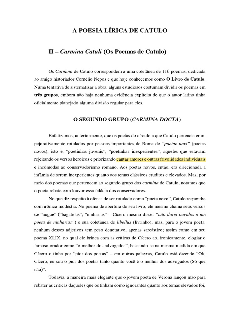 III - Os poemas de Catulo - o segundo grupo (1) | Download grátis PDF ...