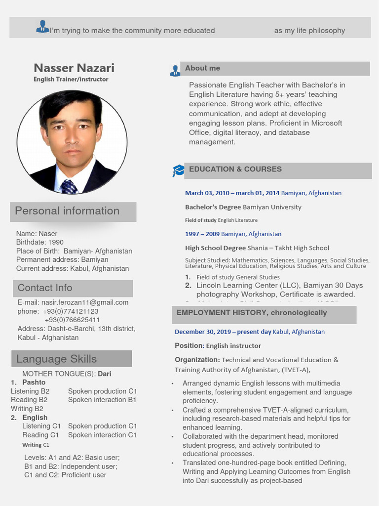 Naser CV | PDF | Teachers | Afghanistan