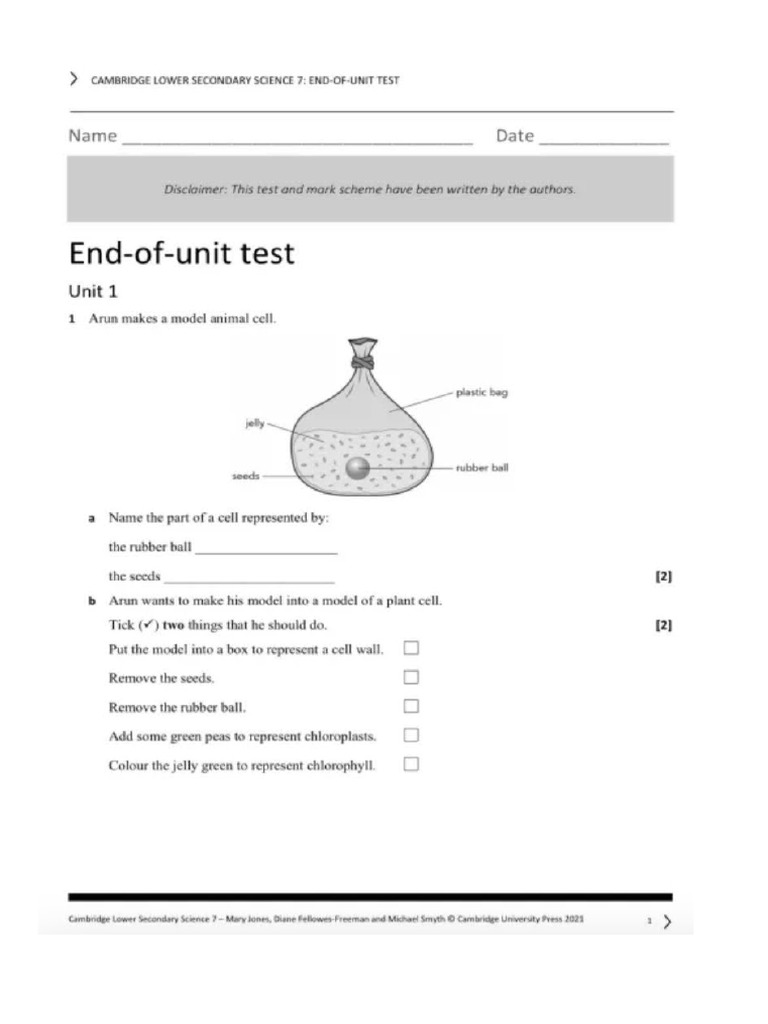 Science Stage 7 Unit 1 Test | PDF