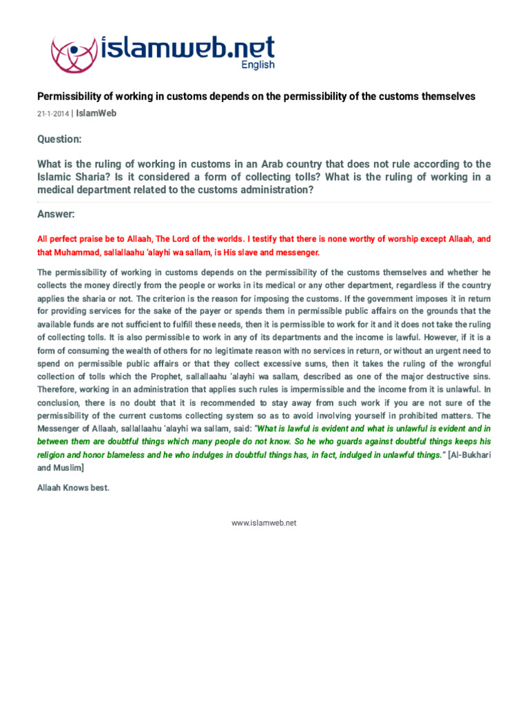 Fatwa Islamweb Customs | PDF