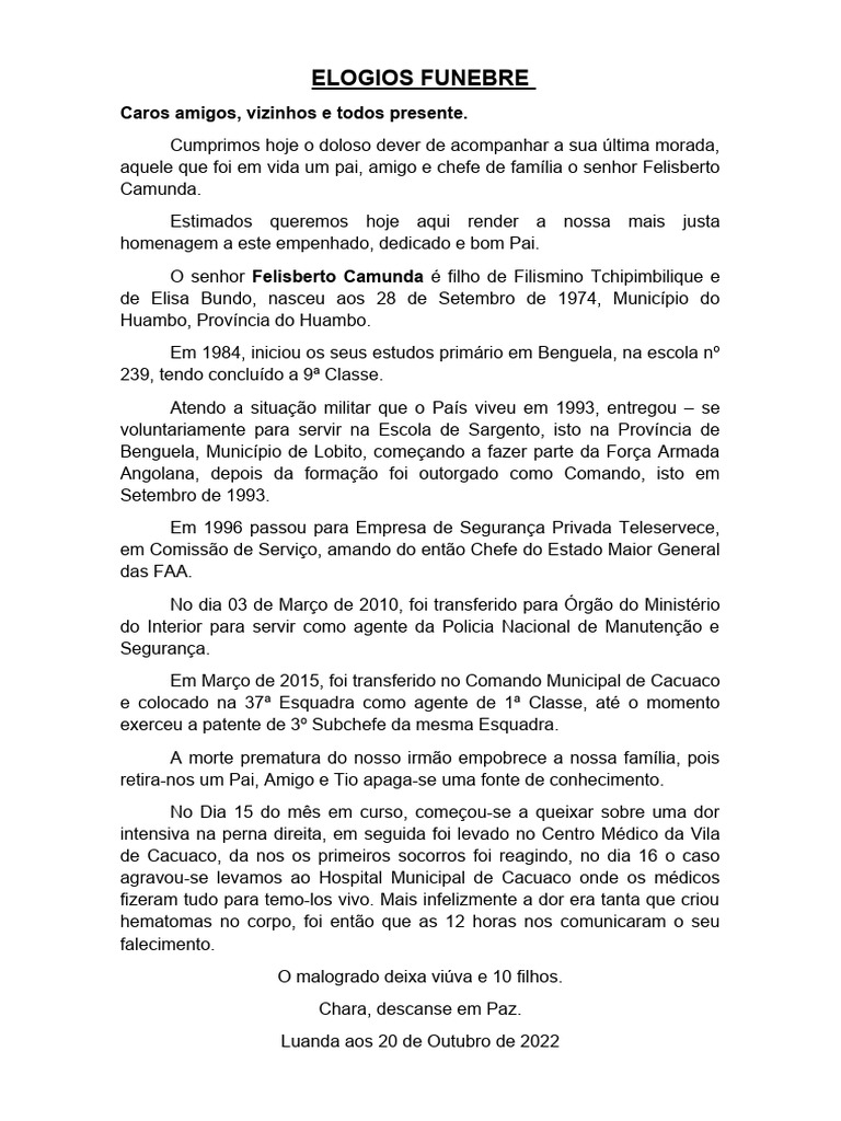 Elogios Funebre | PDF