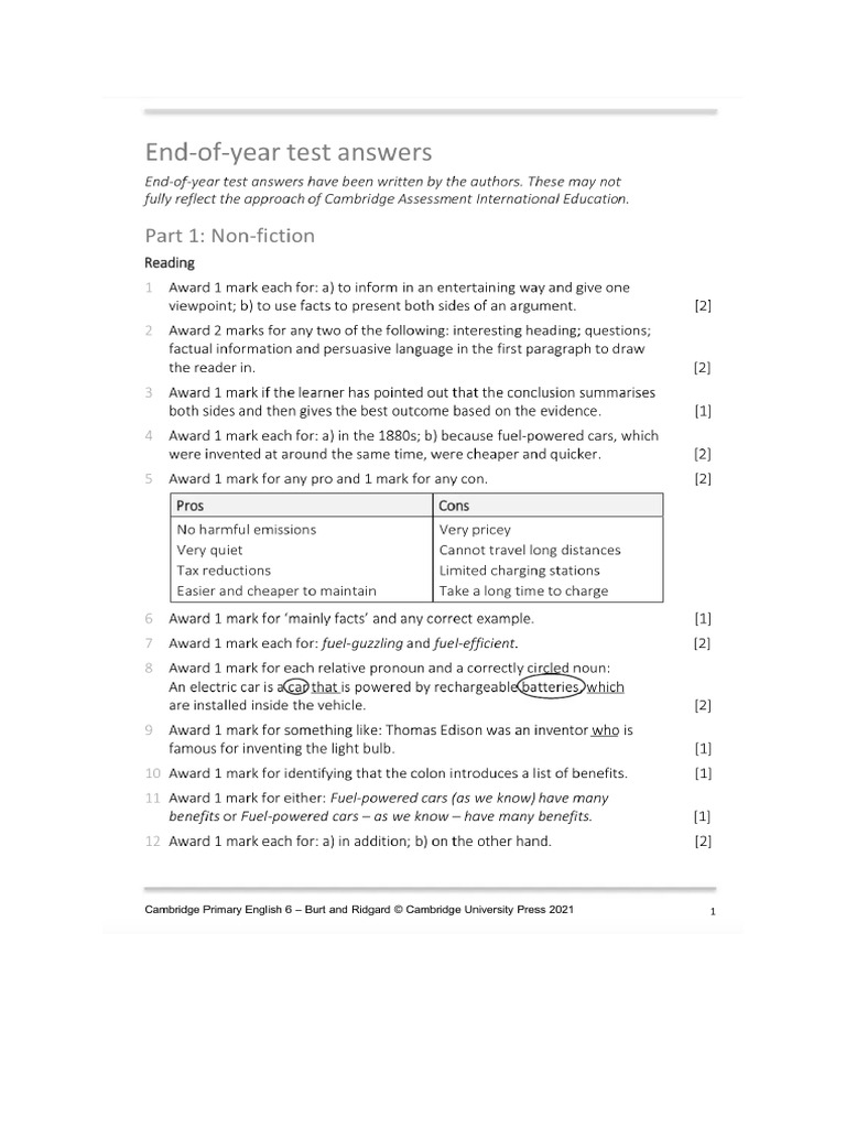 Cambridge Stage 6 End of Year Test | PDF