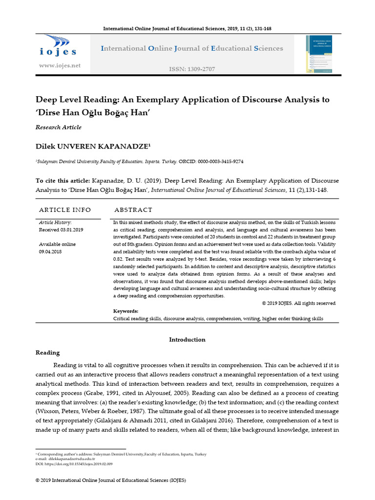 Deep Level Reading An Exemplary Application of Discourse Analysis to - 副本 | PDF | Discourse ...