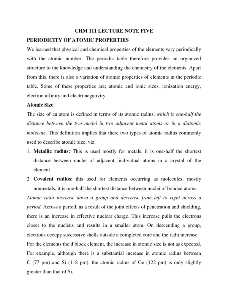 CHM 111 Lecture Note Five | PDF | Ion | Ionic Bonding