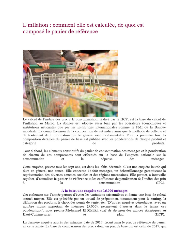Calcul de l'inflation au Maroc : méthode et panier | PDF | Inflation ...