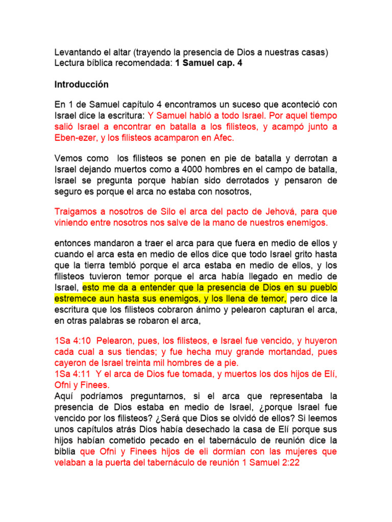 Restaurando El Altar (Trayendo La Presencia de Dios) | PDF | Arca de la Alianza | David
