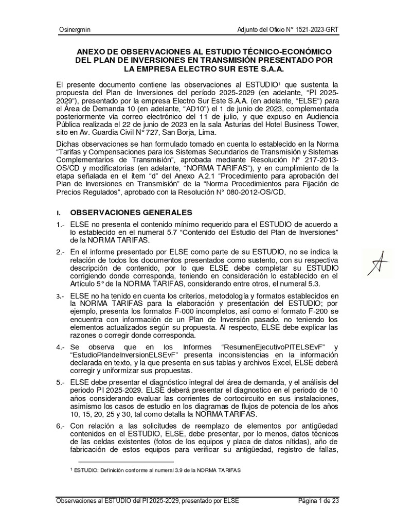 230907-Adjunto OFI-1521-ELSE - Obs-Propuesta-PI 2025-2029-AD10 | PDF | Econometría | Transformador