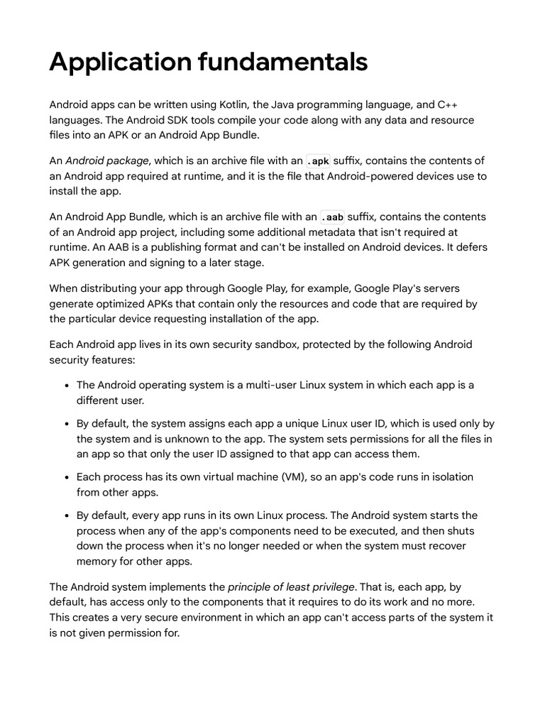 Application Fundamentals - Android Developers | PDF | Android (Operating System) | Mobile App