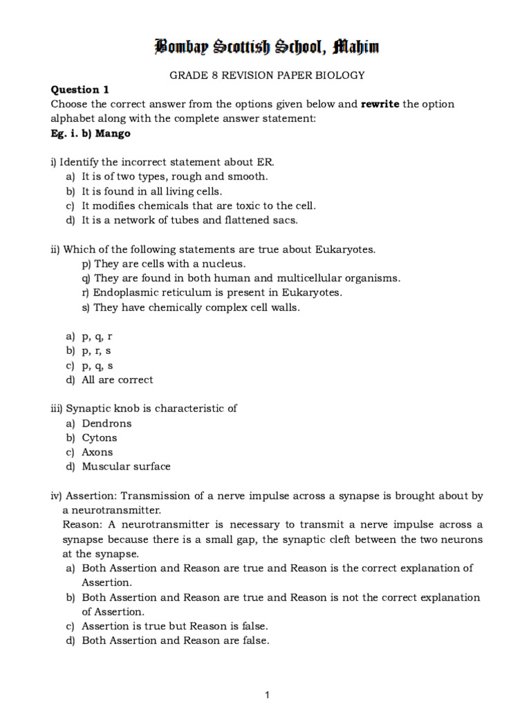 Grade 8 Biology Midterm Revision Guide | PDF | Chemical Synapse | Synapse