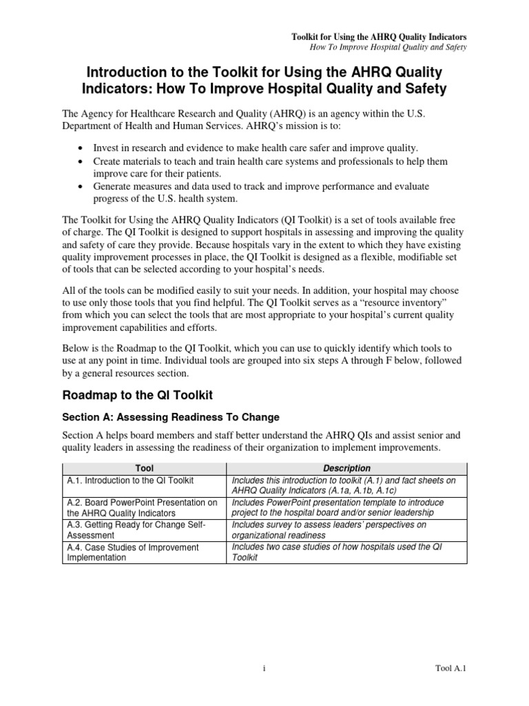 Quality Toolkit AHRQ Quality Indicators - How To Improve Hospital ...