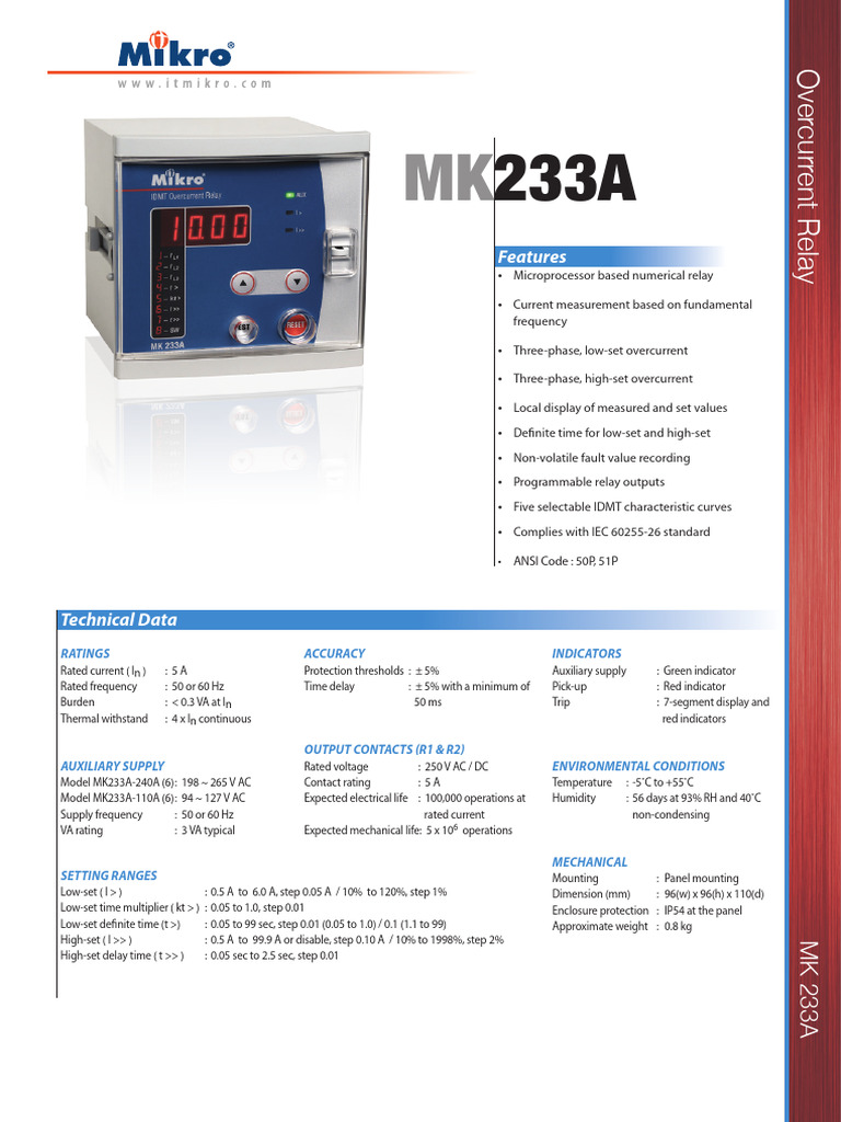 Mikro MK233A Digital IDMT OC Relay | Download Free PDF | Relay ...