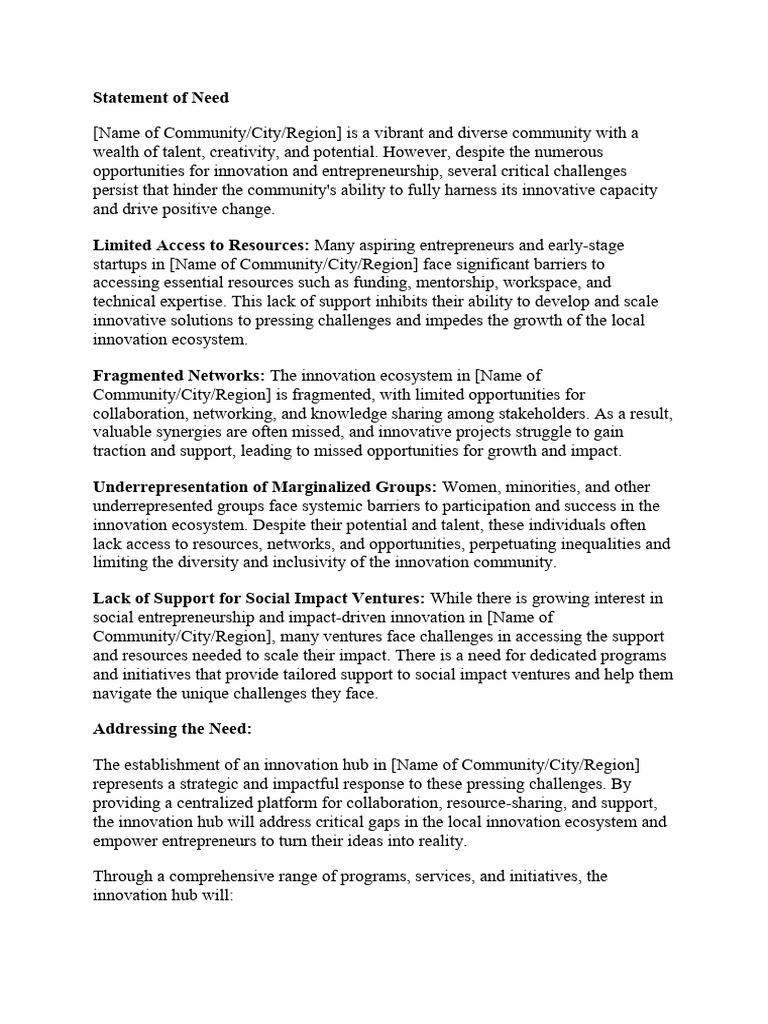 Statement of Need | PDF | Entrepreneurship | Innovation