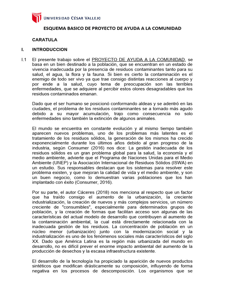 ESQUEMA BASICO DE PROYECTO DE AYUDA A LA COMUNIDAD ARREGLADO GRUPO 2 (1) | Descargar gratis PDF ...