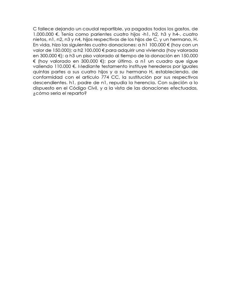 Reparto de herencia y donaciones en caso C | PDF