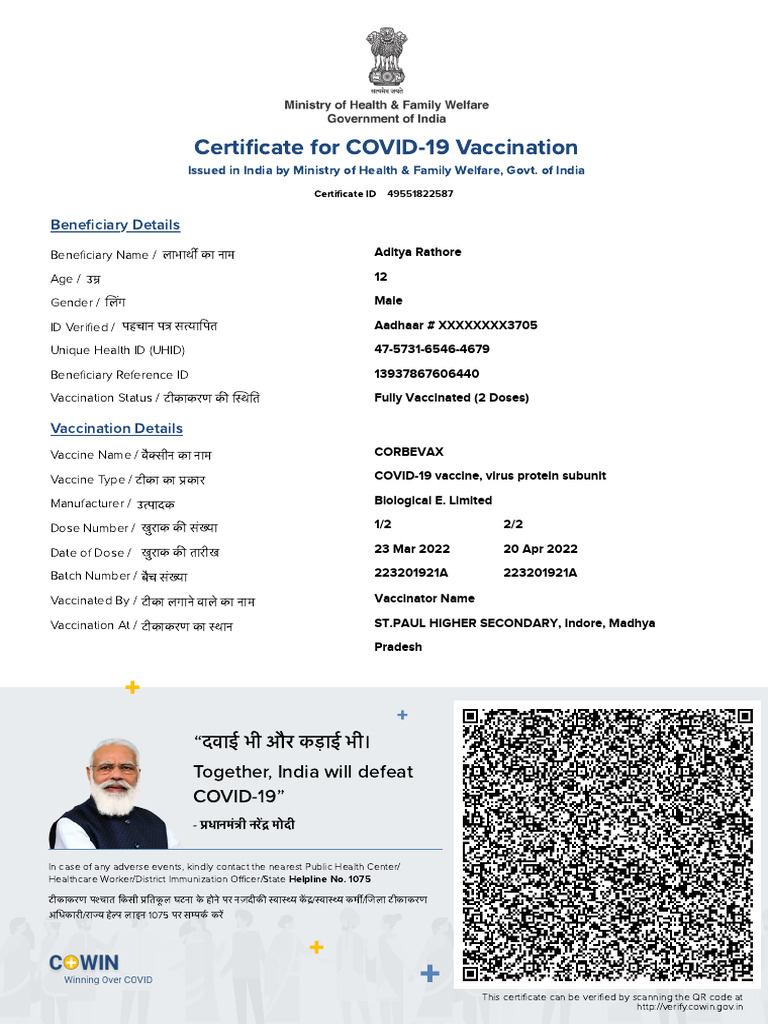 Aditya Rathore 2nd Dose | PDF