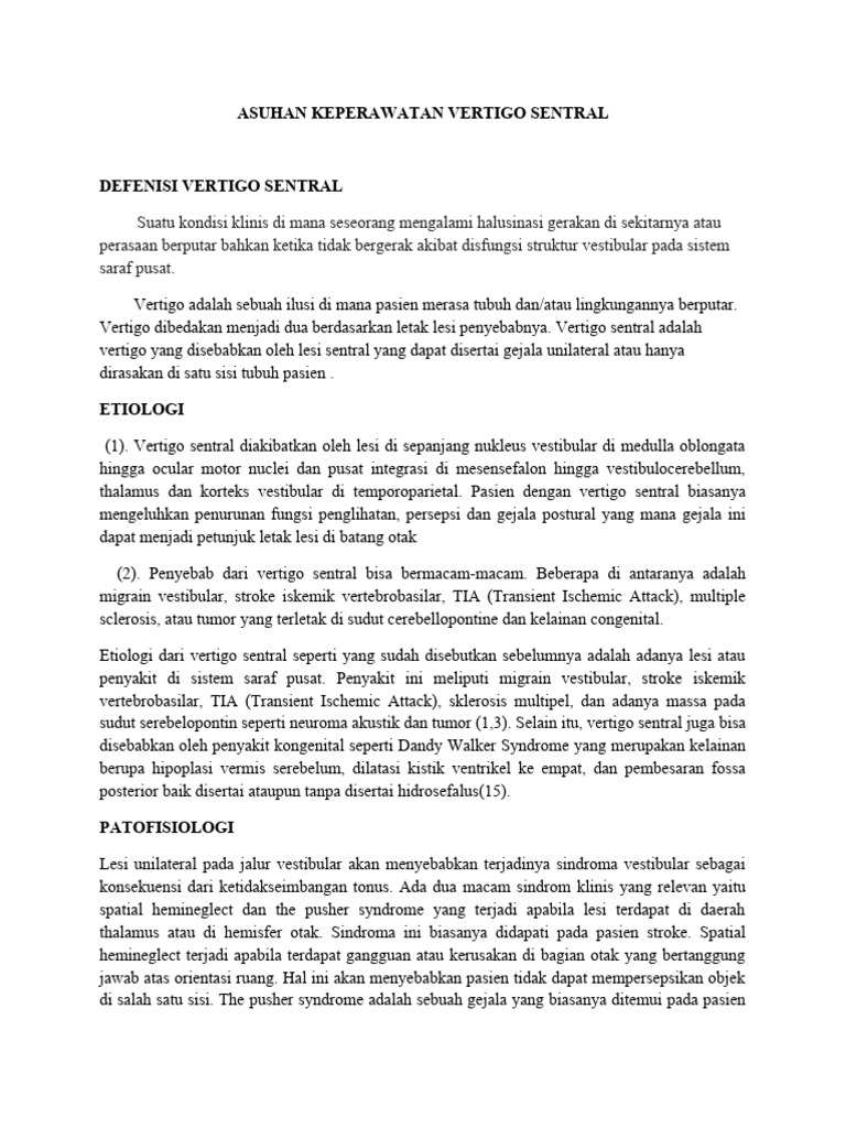 Asuhan Keperawatan Vertigo Sentral | PDF | Sains & Matematika