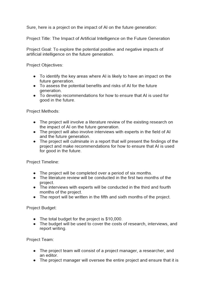 Project On Impact of Ai On Future Generation | PDF | Artificial ...