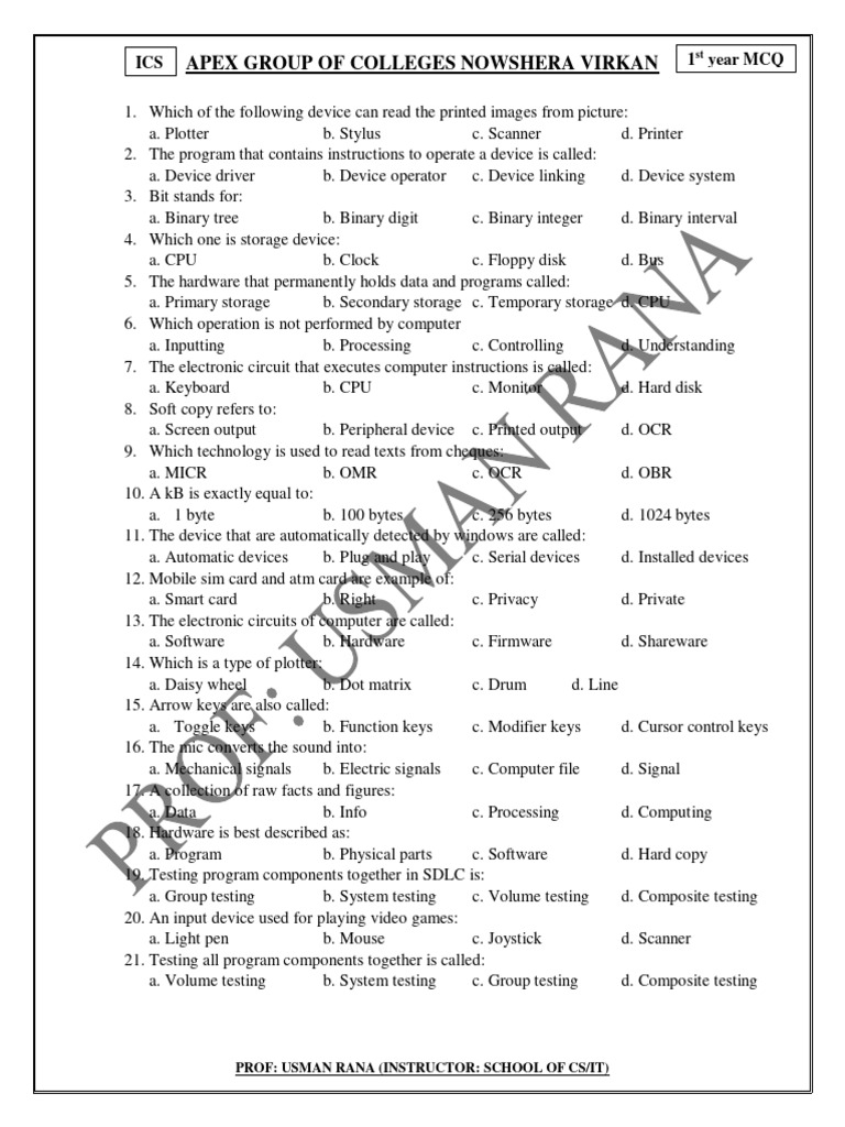 Computer Science Mcq-P-I | PDF | Computer Network | Random Access Memory