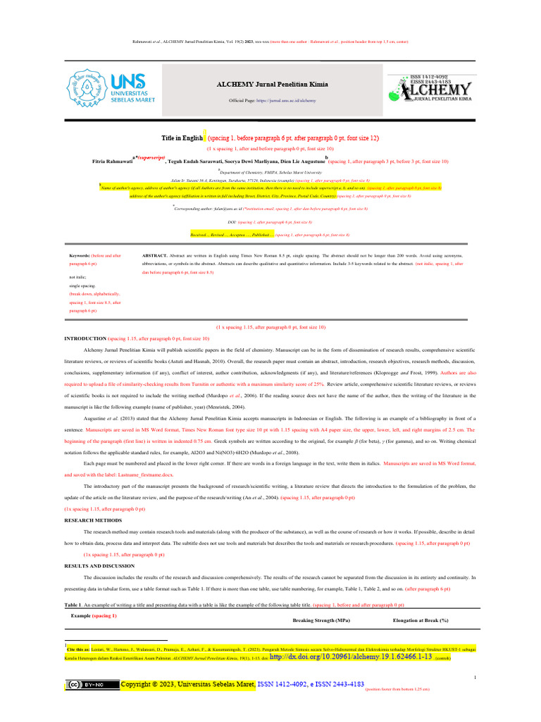 02 - EN - Template Penulisan ALCHEMY 2023 - SCOPUS | PDF | Paragraph