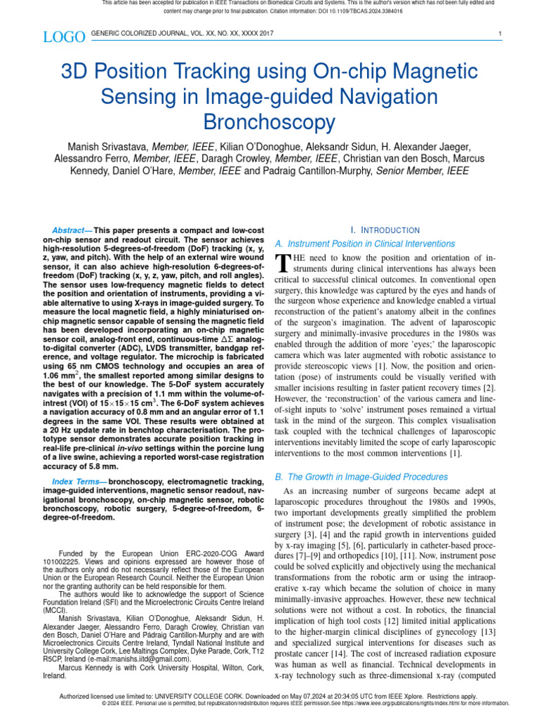 3D Position Tracking Using On Chip Magnetic Sensing in Image Guided Navigation Bronchoscopy ...