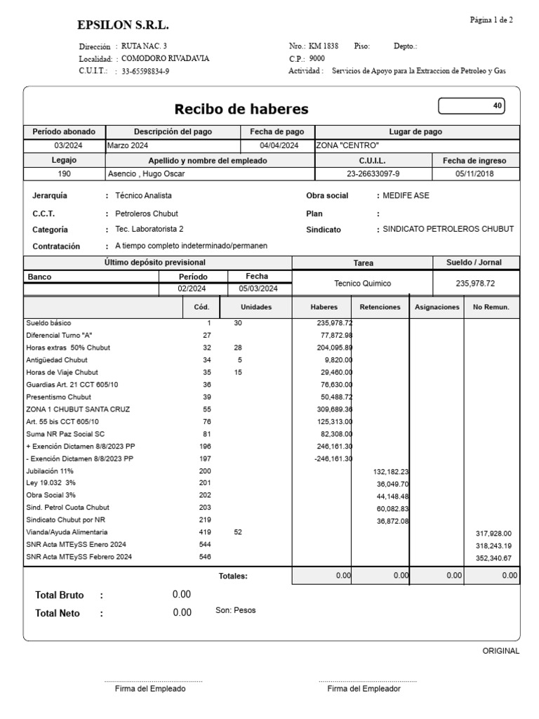 Recibo de Haberes: Epsilon S.R.L | PDF | Petróleo | Industria energetica