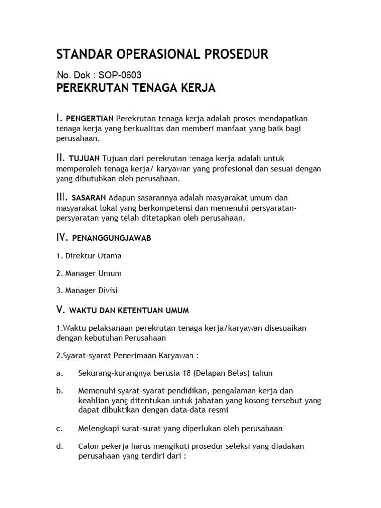 SOP Perekrutan Karyawan BMP | PDF | Karier & Perkembangan | Bisnis