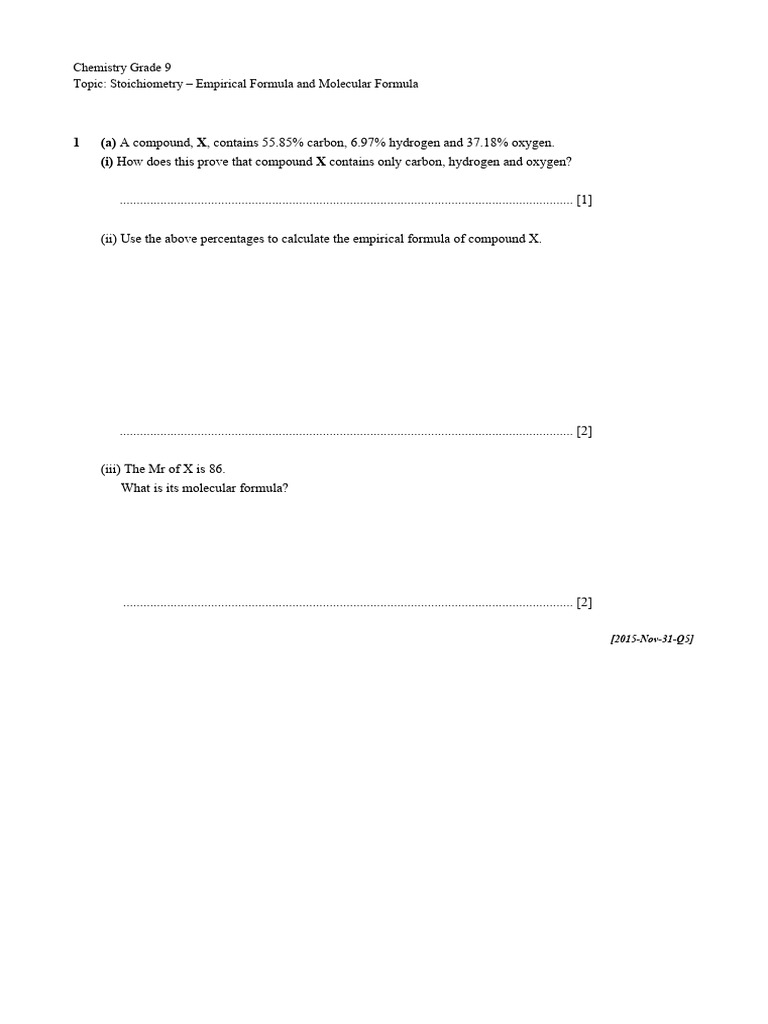 IGCSE Stoichiometry and Empirical Formulas | PDF | Tin | Molecules