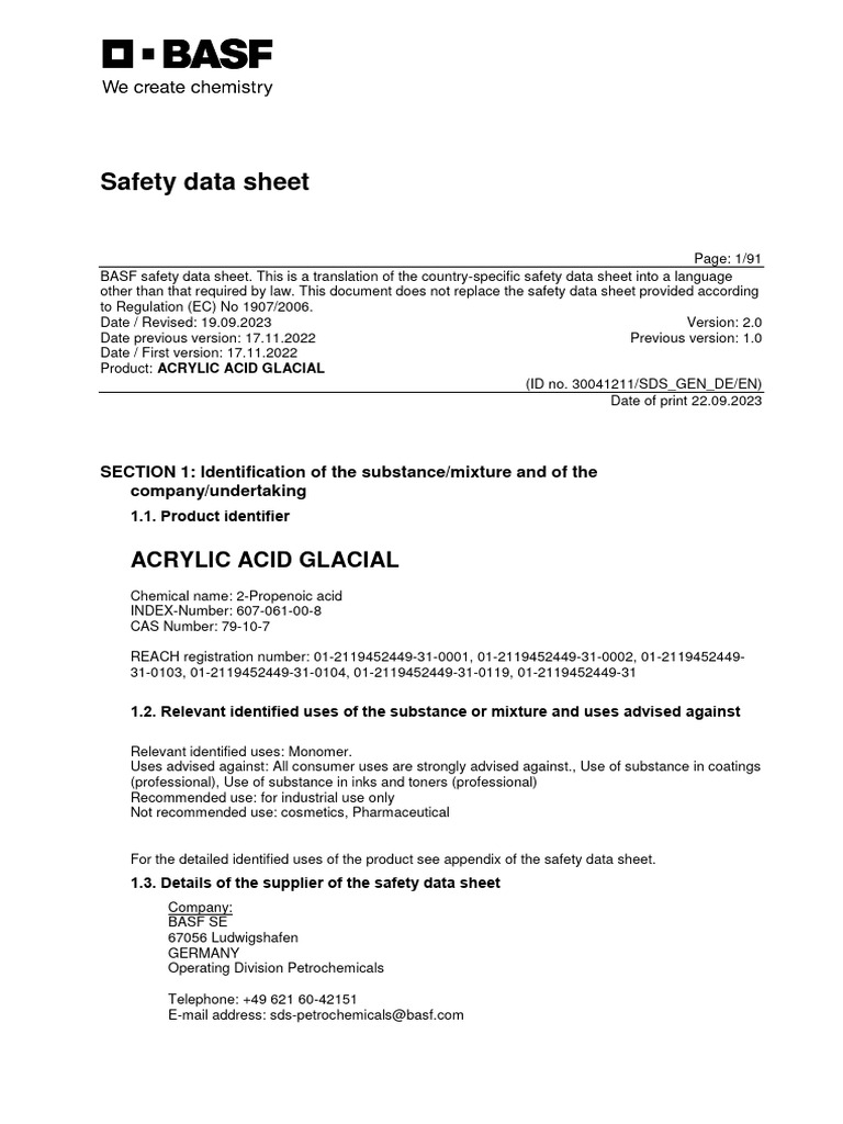 ACRYLIC ACID GLACIAL MSDS | Download Free PDF | Toxicity | Firefighting