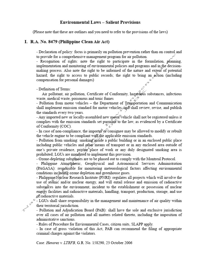 Salient Provisions of Environmental Laws | PDF | Territorial Waters ...