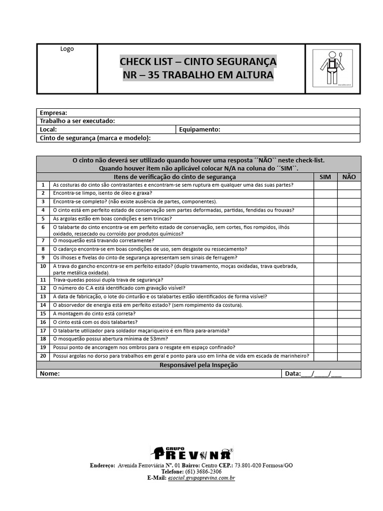 Check List Cinto Segurança | PDF